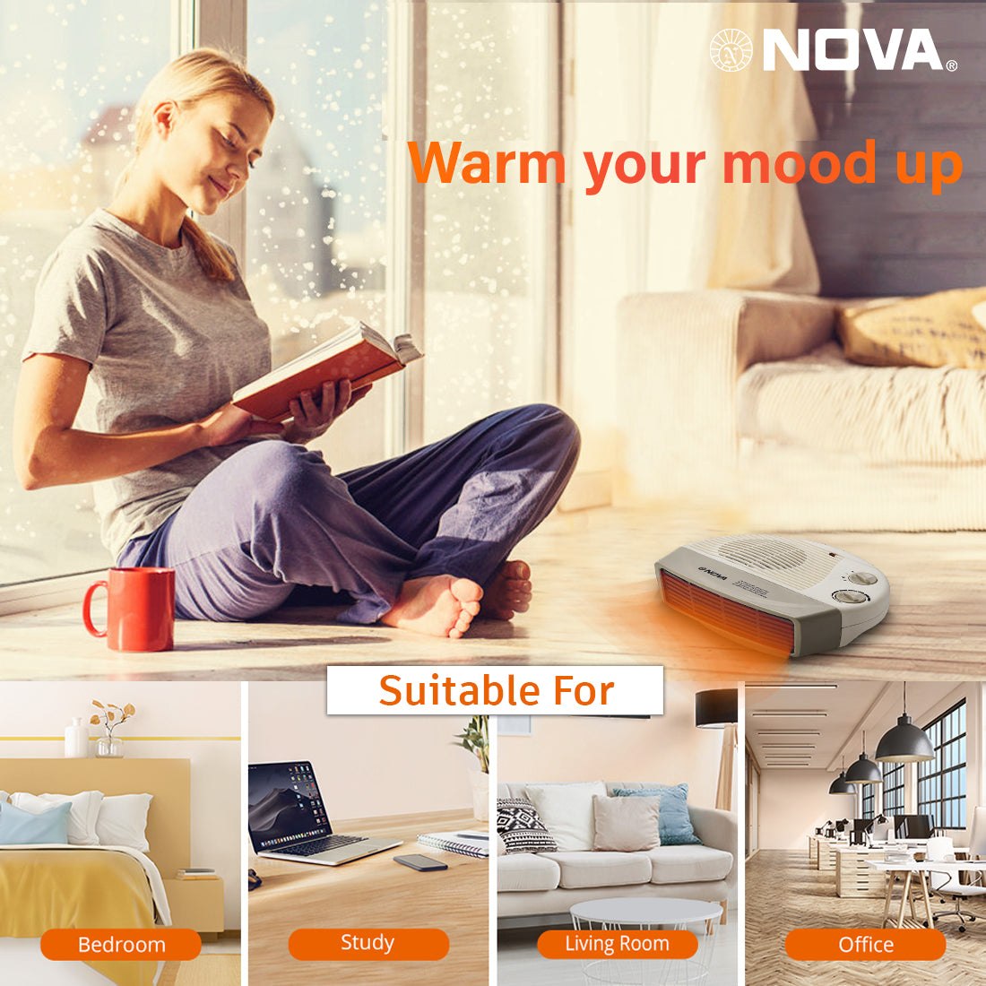 Nova NH 1280 All in one silent Fan Room Heater | Small Room Heater ...
